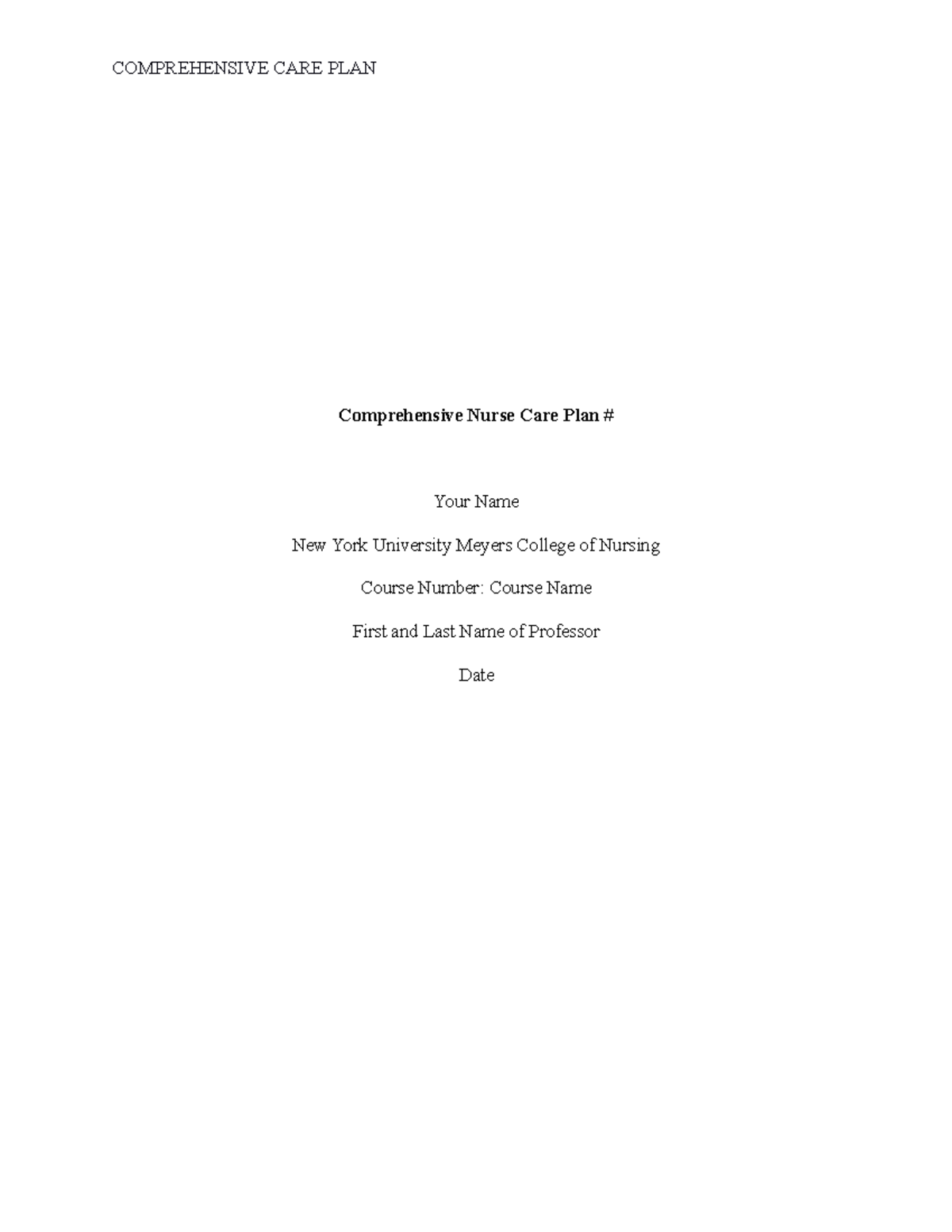 Sample - Comprehensive Care Plan 2022 - Comprehensive Nurse Care Plan ...