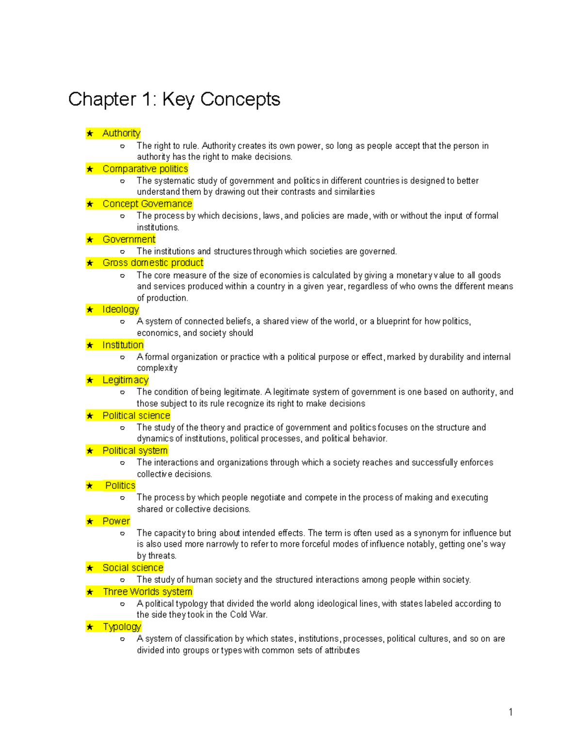 Txtbk Chapter notes - TEST PREP - Chapter 1: Key Concepts ★ Authority ...
