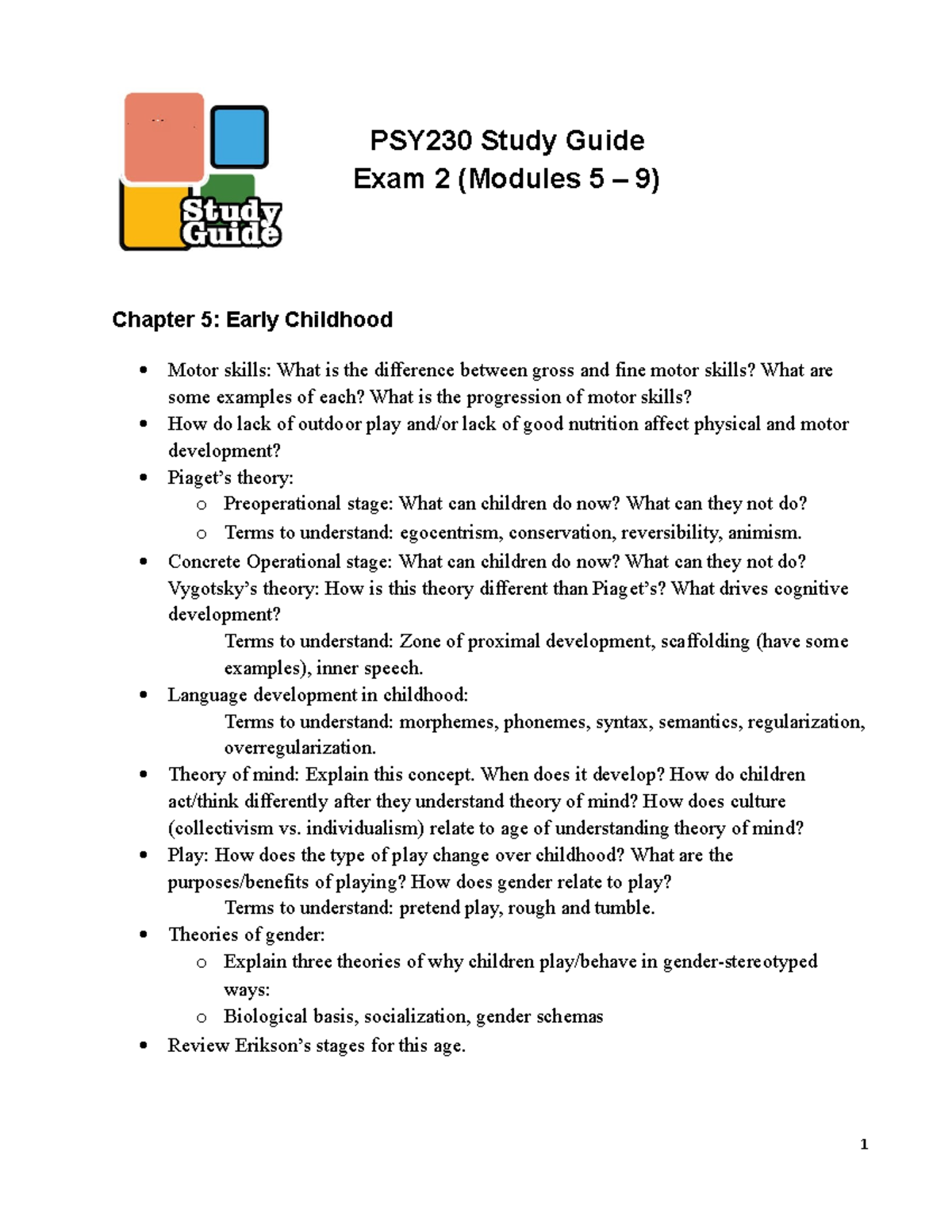 PSY230 Study Guide Exam 2 (Modules 5-9) 6e - PSY230 Study Guide Exam 2 ...
