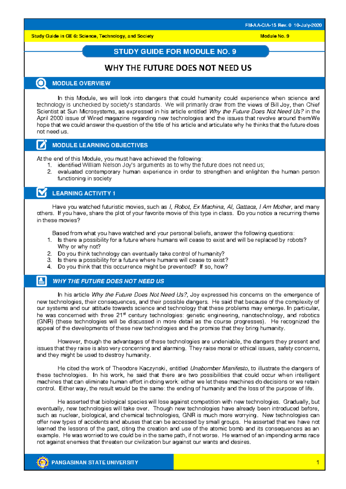 Study- Guide-9 -2 - Sts module 9 - 1 FM-AA-CIA- 15 Rev. 0 10 - July ...