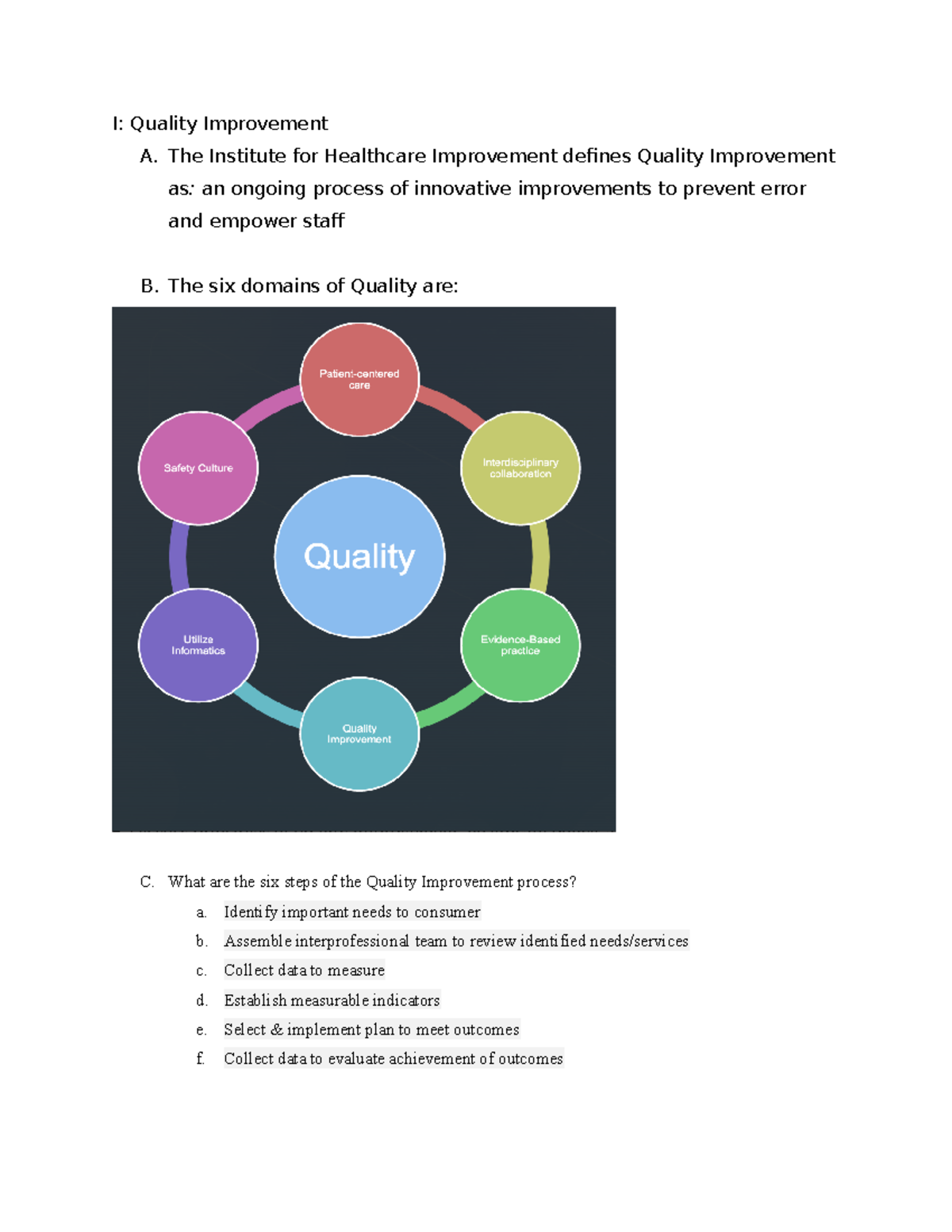 I Quality Improvement - lecture notes - I: Quality Improvement A. The ...