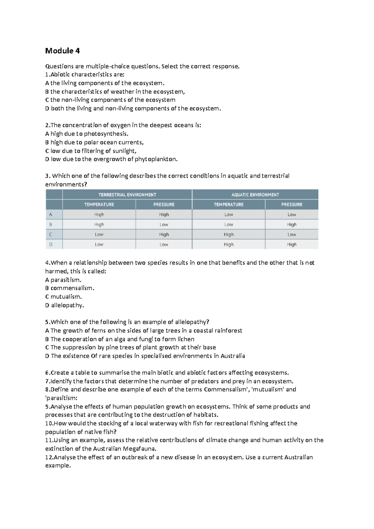 Module 4 revision questions - Module 4 Questions are multiple-choice ...
