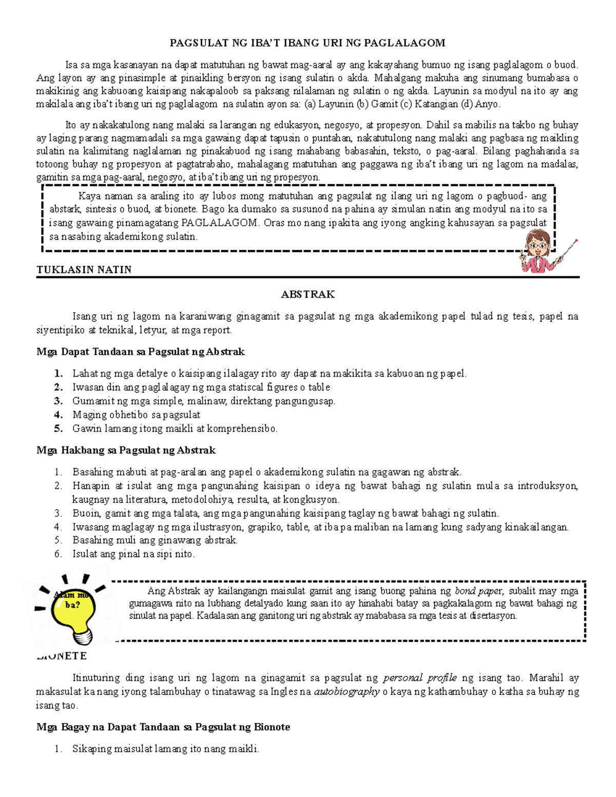 Pagsulat-NG-IBA - Larang - PAGSULAT NG IBA’T IBANG URI NG PAGLALAGOM ...