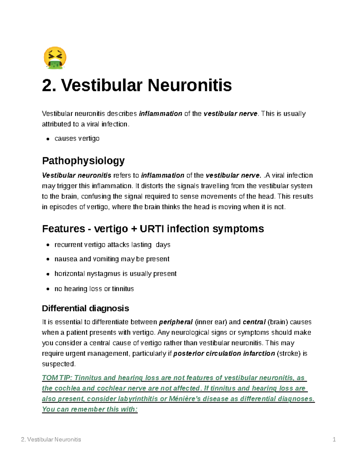 Vestibular neuronitis - Vestibular Neuronitis Vestibular neuronitis ...