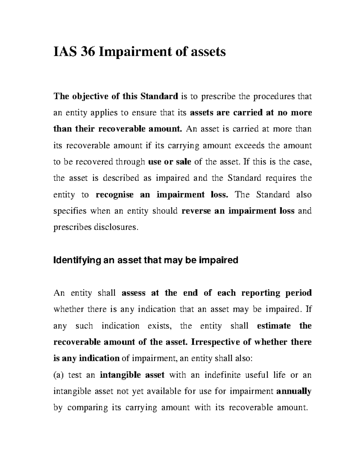 IAS 36 Impairment additional notes 2024 - IAS 36 Impairment of assets ...