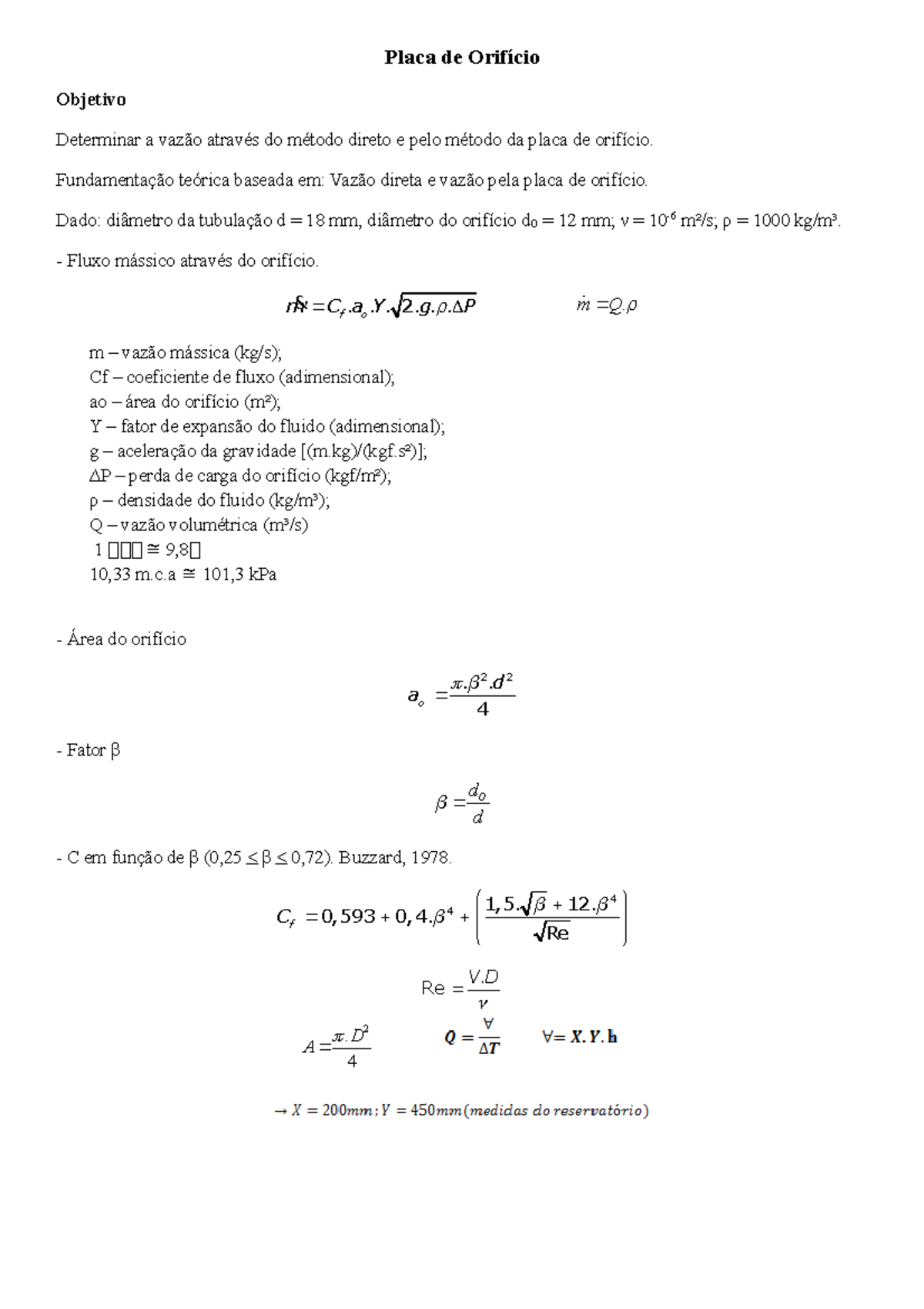Prática - placa de orifício - Placa de Orifício Objetivo Determinar a ...