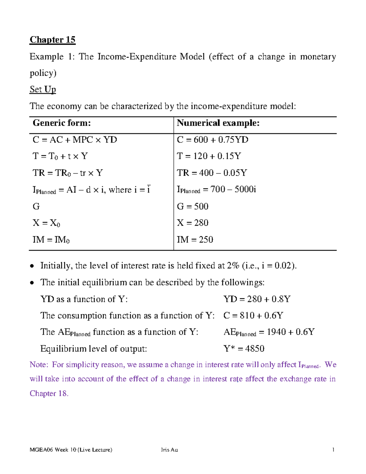Week 10 - Monetary Policy (Problems). - Chapter 15 Example 1: The ...