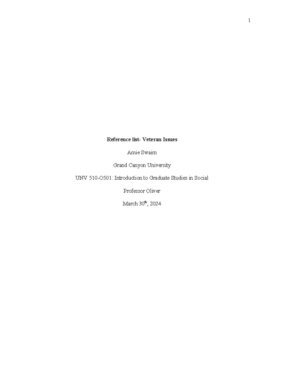 Reference list- Veteran Issues - (2023). Experiences of Spouses of ...