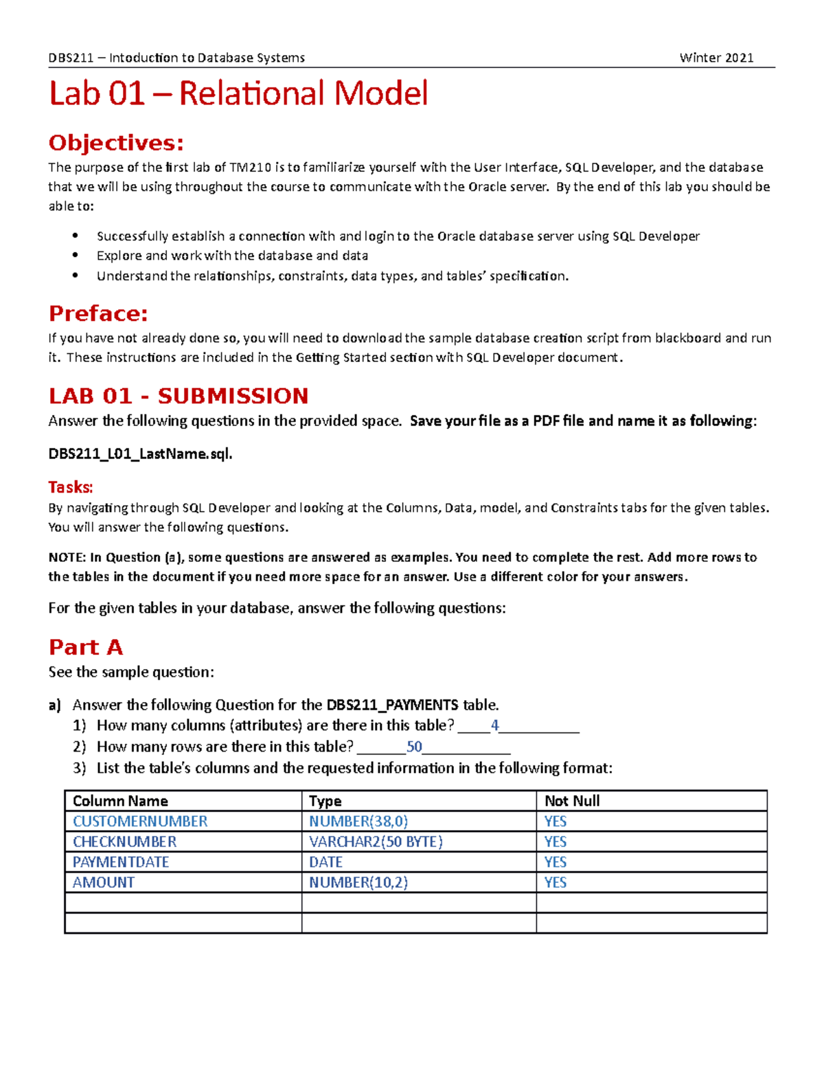Dbs211 Lab01 Khushi It Is A Lab Lab 01 Relational Model Objectives The Purpose Of The 1339