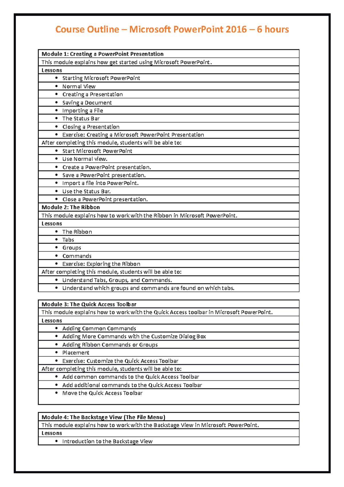Course Outline - Power Point - July 2023 - Course Outline – Microsoft ...