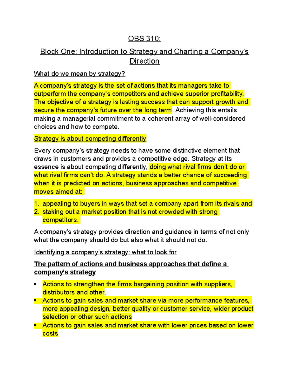 OBS 310 Block one [2291] - OBS 310: Block One: Introduction to Strategy ...