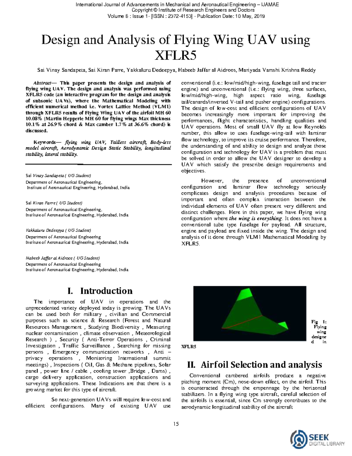 Design and Analysis of Flying Wing UAV u - Copyright © Institute of ...