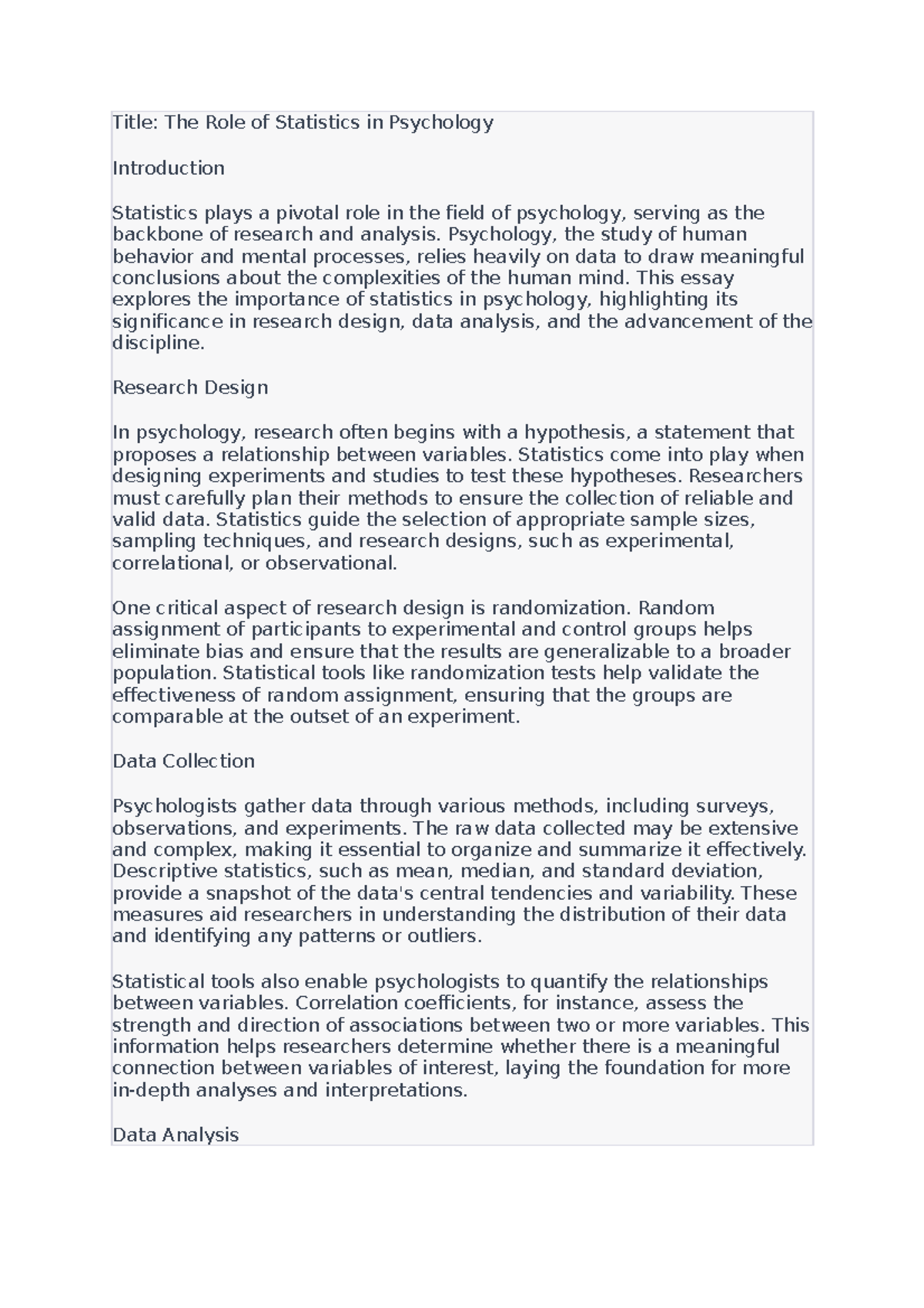 Upload - General summary of the importance of statistics in psychology ...