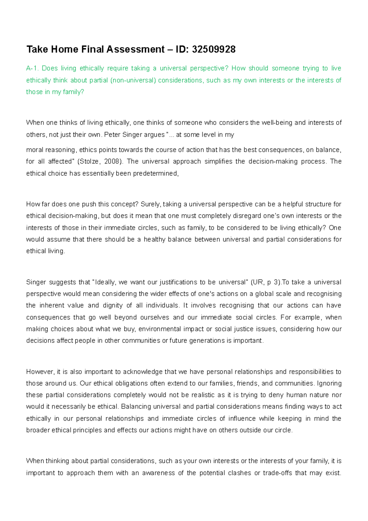 Take Home Final Assessment - ID 32509928 - Take Home Final Assessment ...