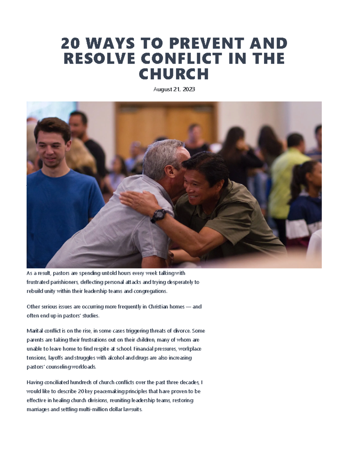20 ways to prevent and resolve conflict in the church Baptist State ...