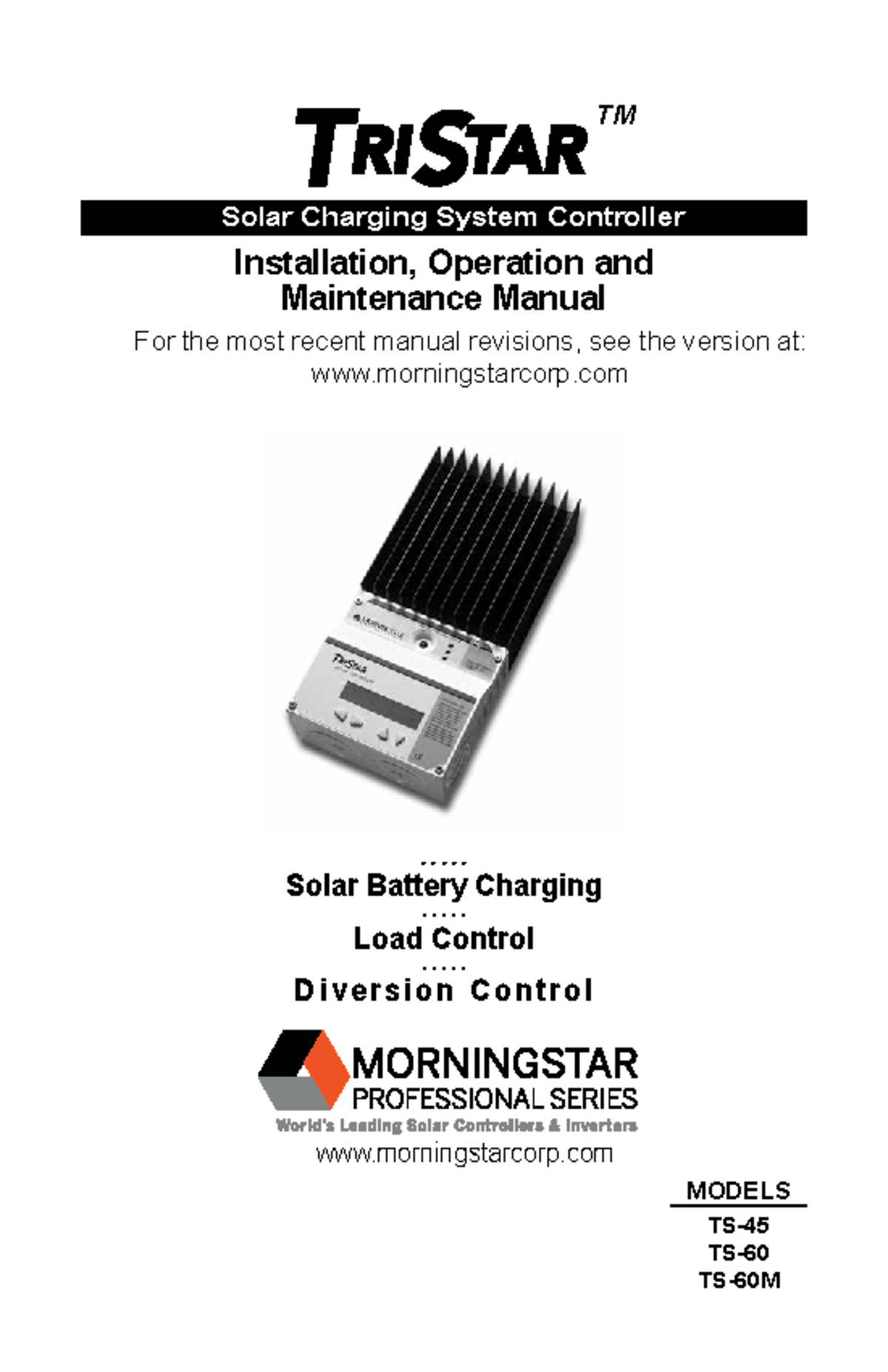 Operation manual tristar en - Solar Charging System Controller ...