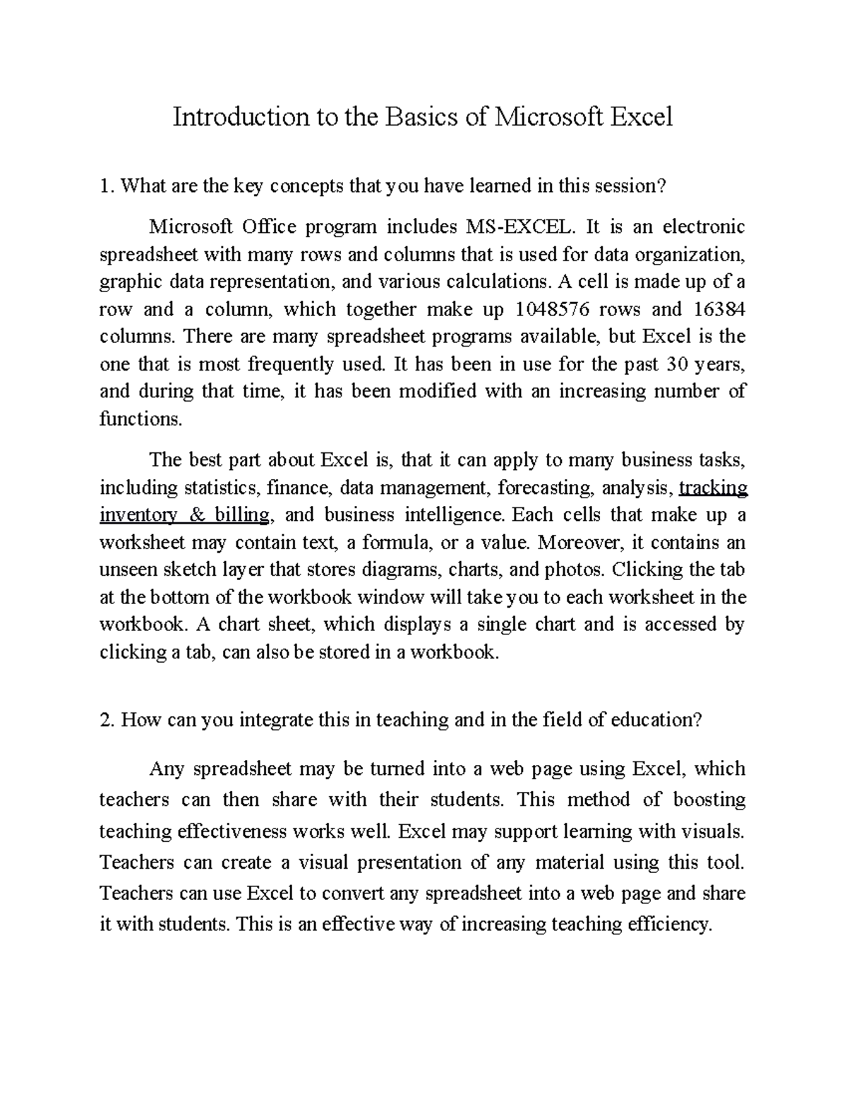 Introduction To The Basics Of Microsoft Excel It Is An Electronic Spreadsheet With Many Rows