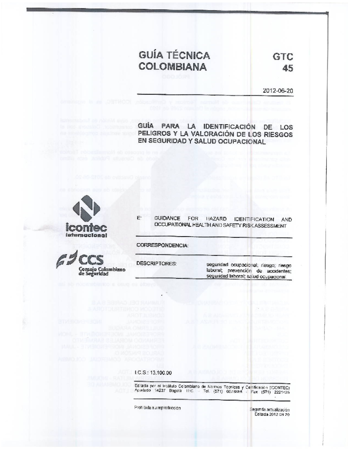 Gtc 45 identificacion de peligros y valoracion de los riesgos 2012 ...