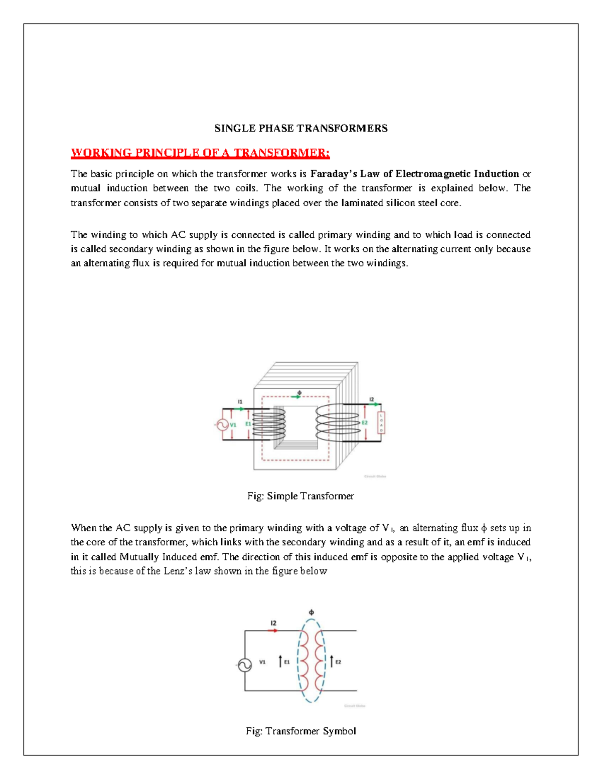 Electric-Machine Transformer-1-17 - SINGLE PHASE TRANSFORMERS WORKING PRINCIPLE OF A TRANSFORMER ...