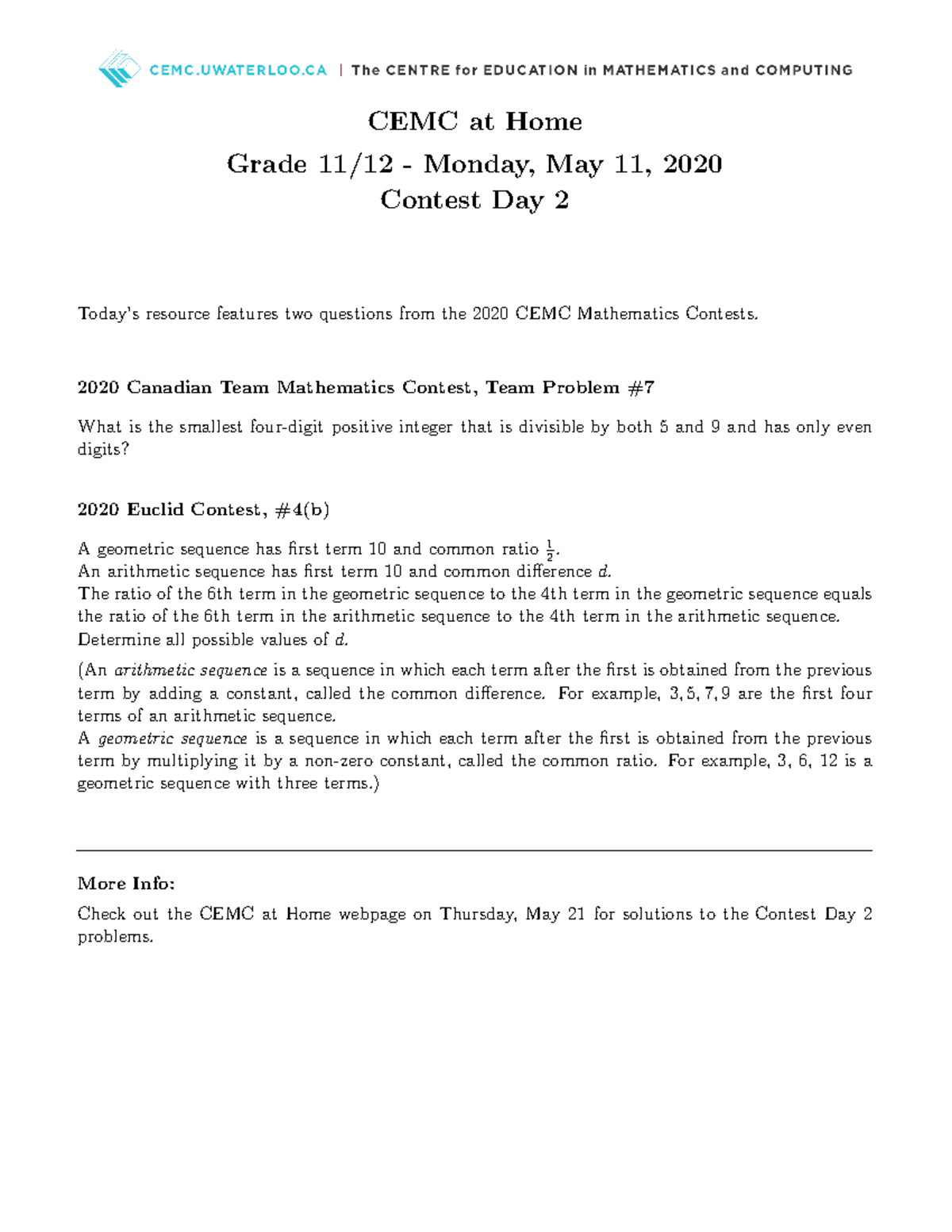 May11-12 Gr1112 Booklet-PS - Grade 11/12 - Monday, May 11, 2020 Contest ...