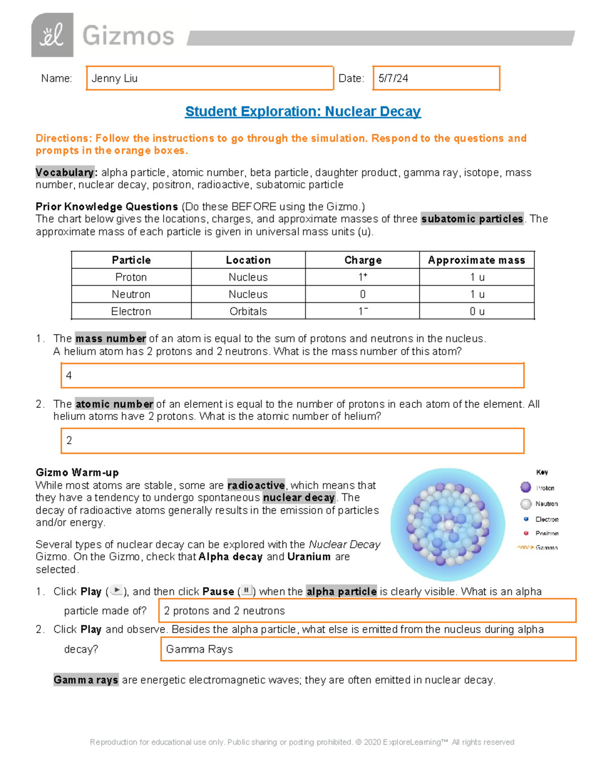 Nuclear Decay student handout (Editable Copy) - Name: Jenny Liu Date: 5 ...