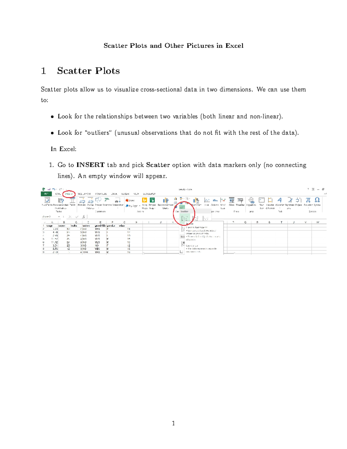 Lecture 1 Plotting in Excel - Scatter Plots and Other Pictures in Excel 1 Scatter Plots Scatter ...