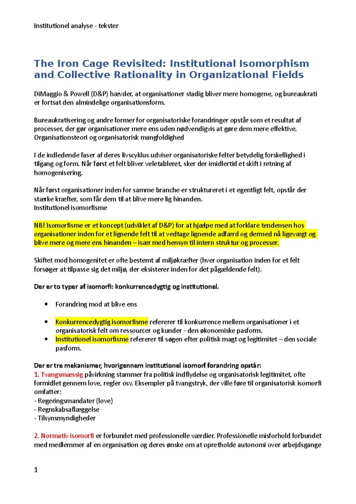 Institutionel analyse - Bureaukratisering og andre former for ...