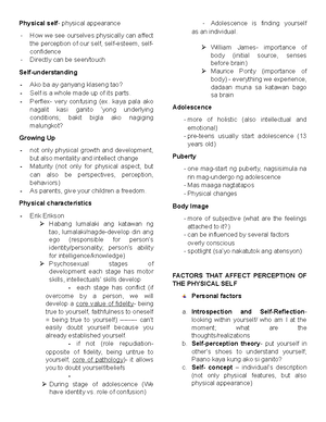 UTS-physical self - Physical Self Notes - UTS PHYSICAL SELF Self ...