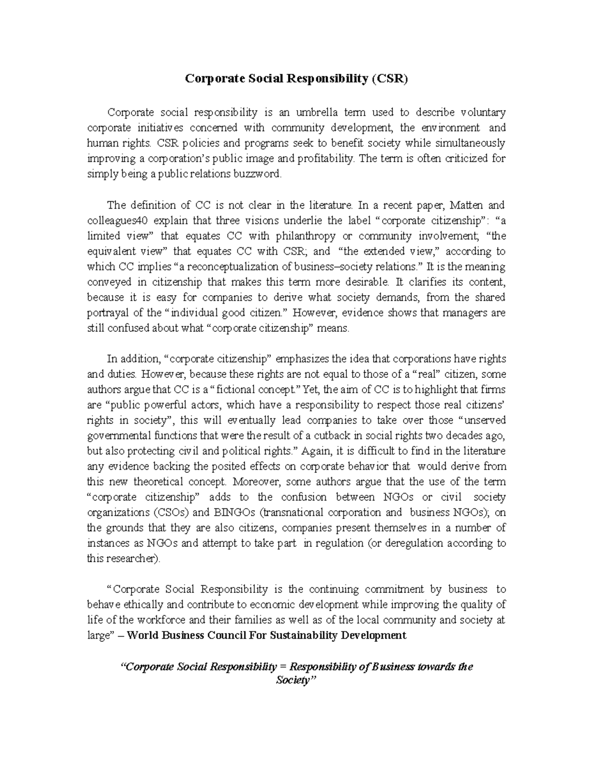 Corporate Social Responsibility CSR - Corporate Social Responsibility ...