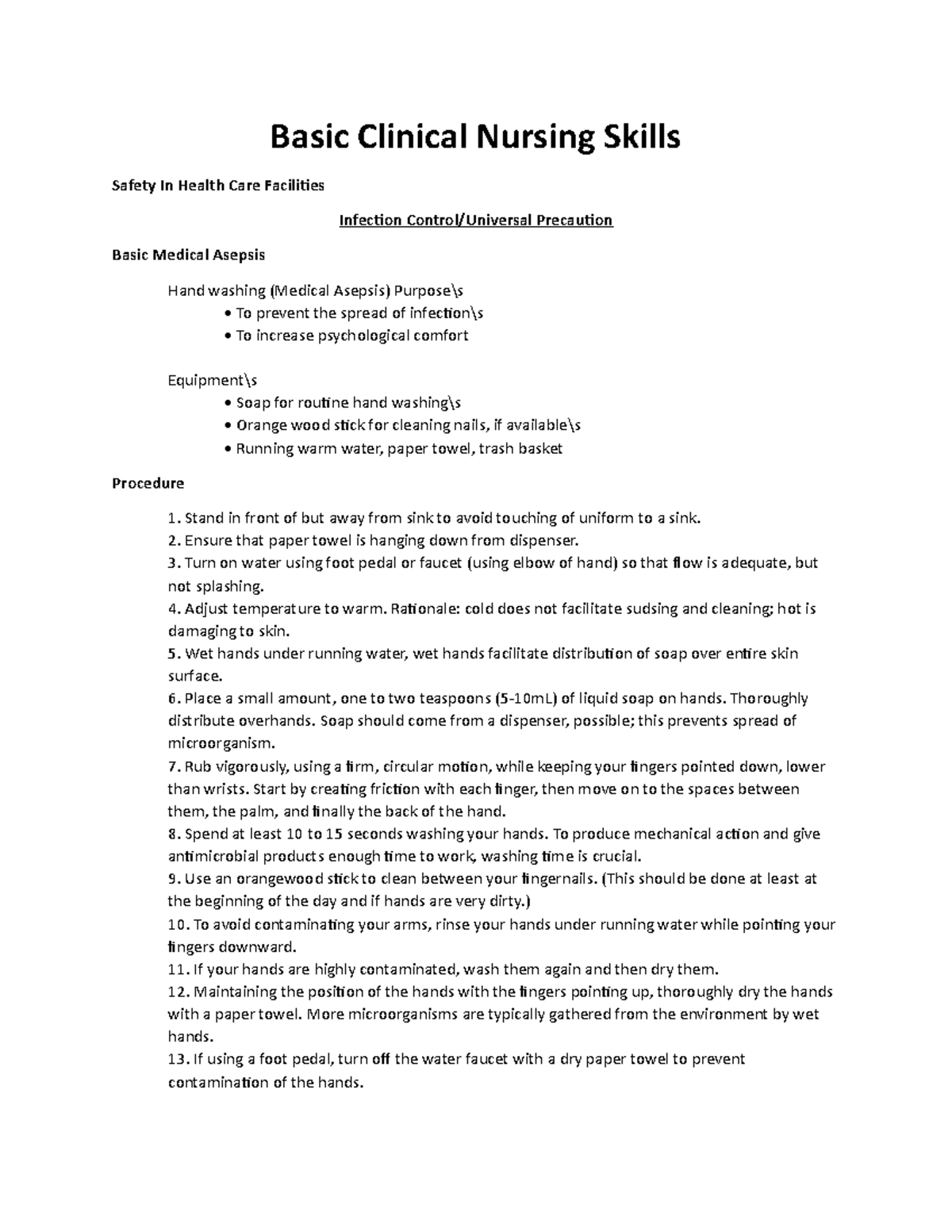 Basic Clinical Nursing Skills 01 - Basic Clinical Nursing Skills Safety ...