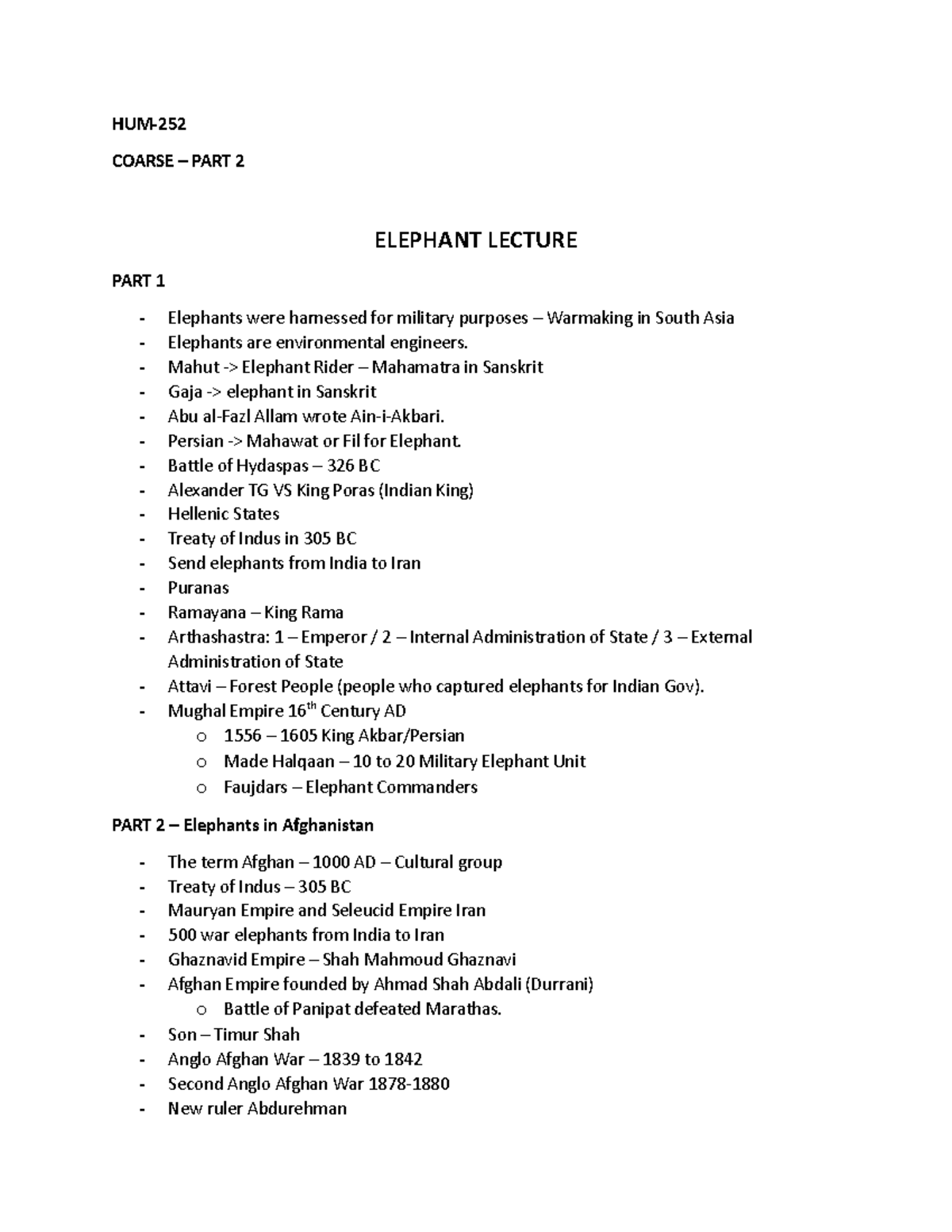Elephant Lecture (QUIZ 2 Notes) - HUM- COARSE – PART 2 ELEPHANT LECTURE ...