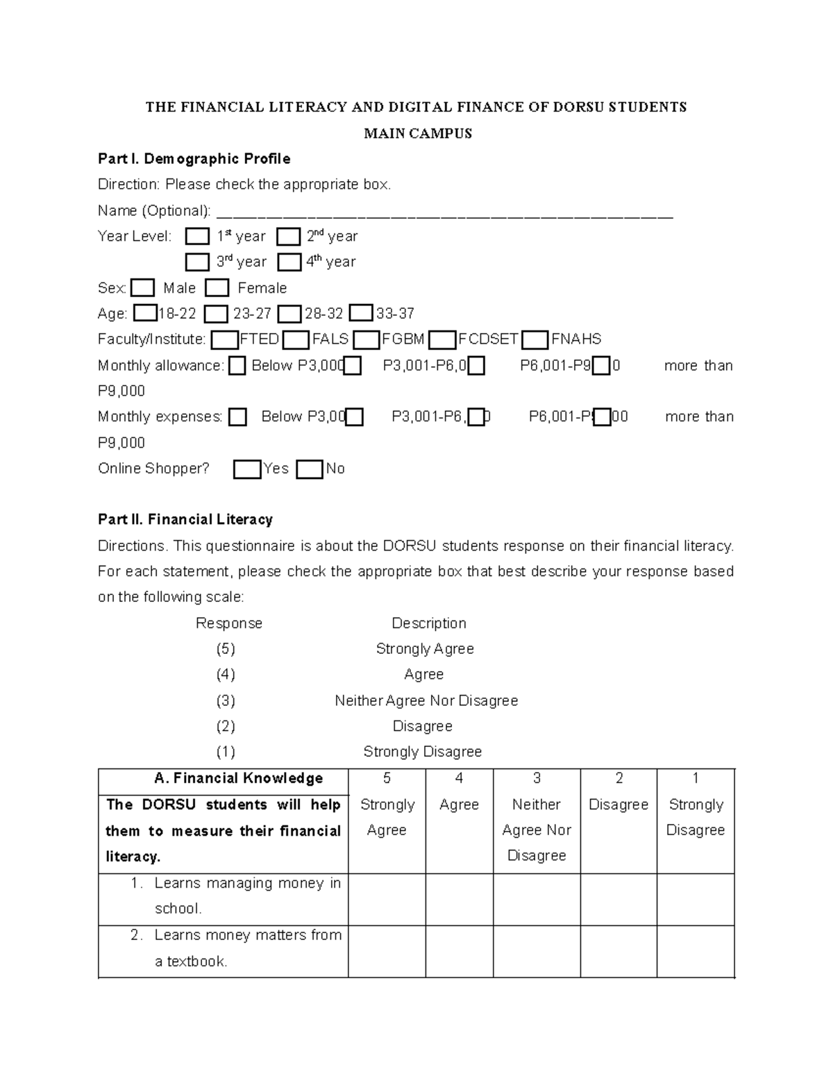 Modified- Questionnaire v3 - THE FINANCIAL LITERACY AND DIGITAL FINANCE ...