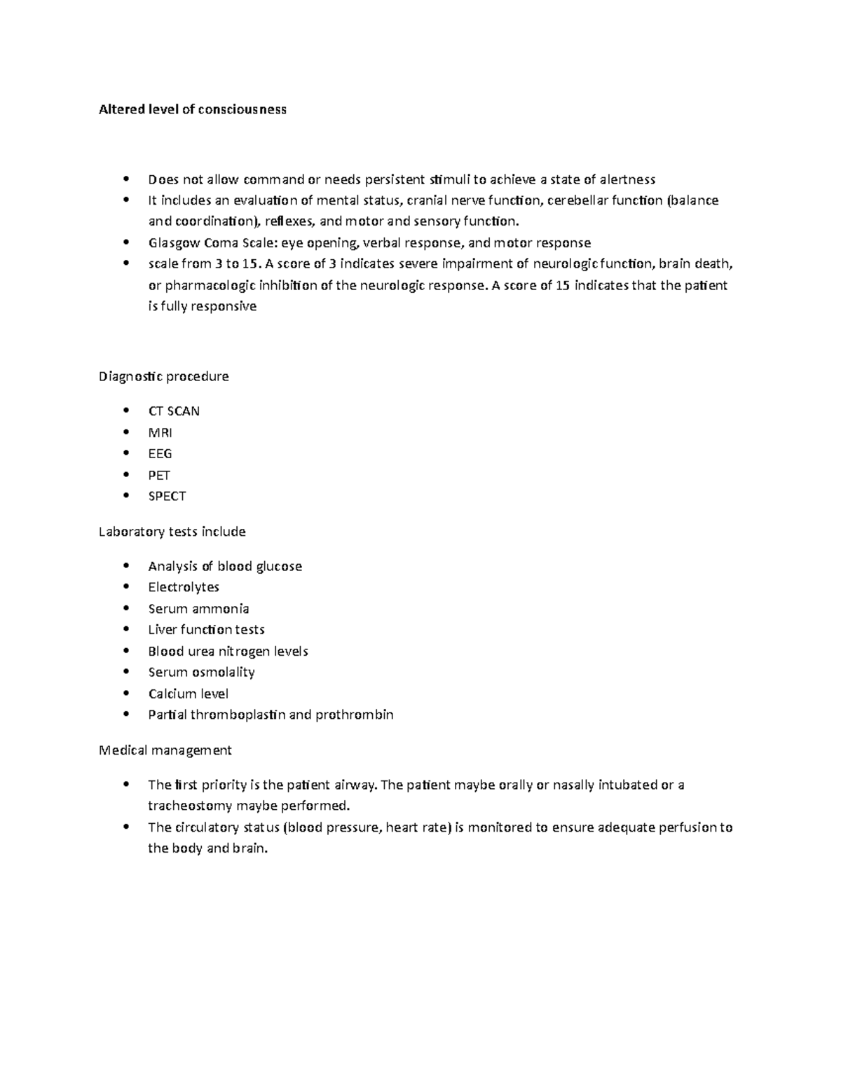 Altered level of consciousness - Glasgow Coma Scale: eye opening ...