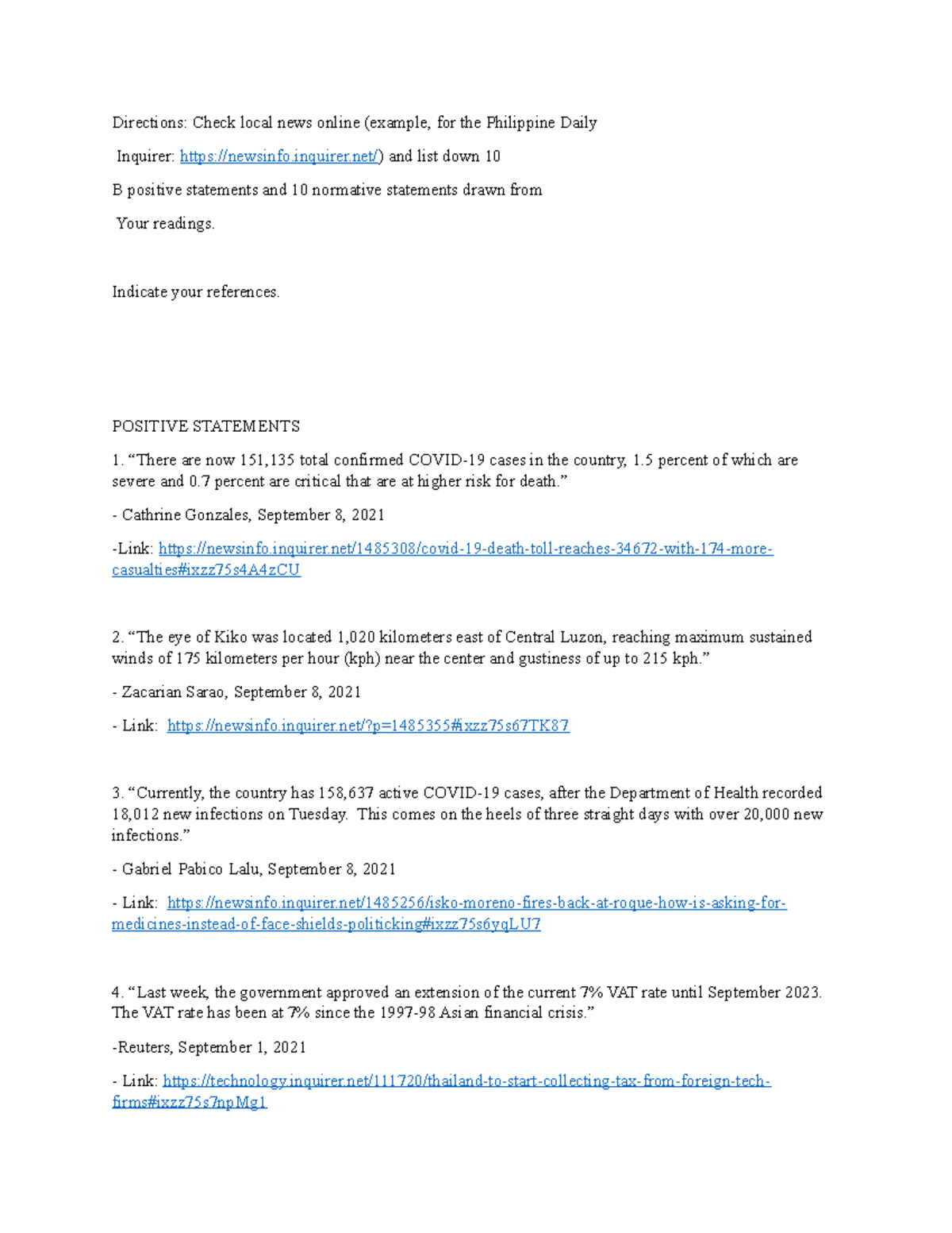 Positive and Normative Statements- ManEcon - Directions: Check local ...