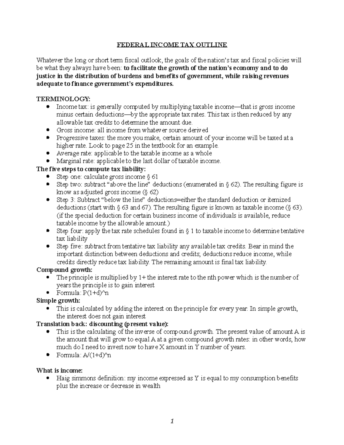 Federal Income TAX Outline - FEDERAL INCOME TAX OUTLINE Whatever the ...