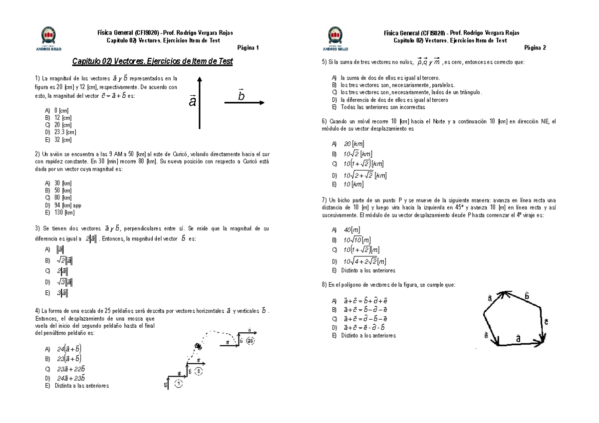 Capítulo 02 Vectores Test (Ed VP) - Física Aplicada (FMF 0 20 ) – Prof ...