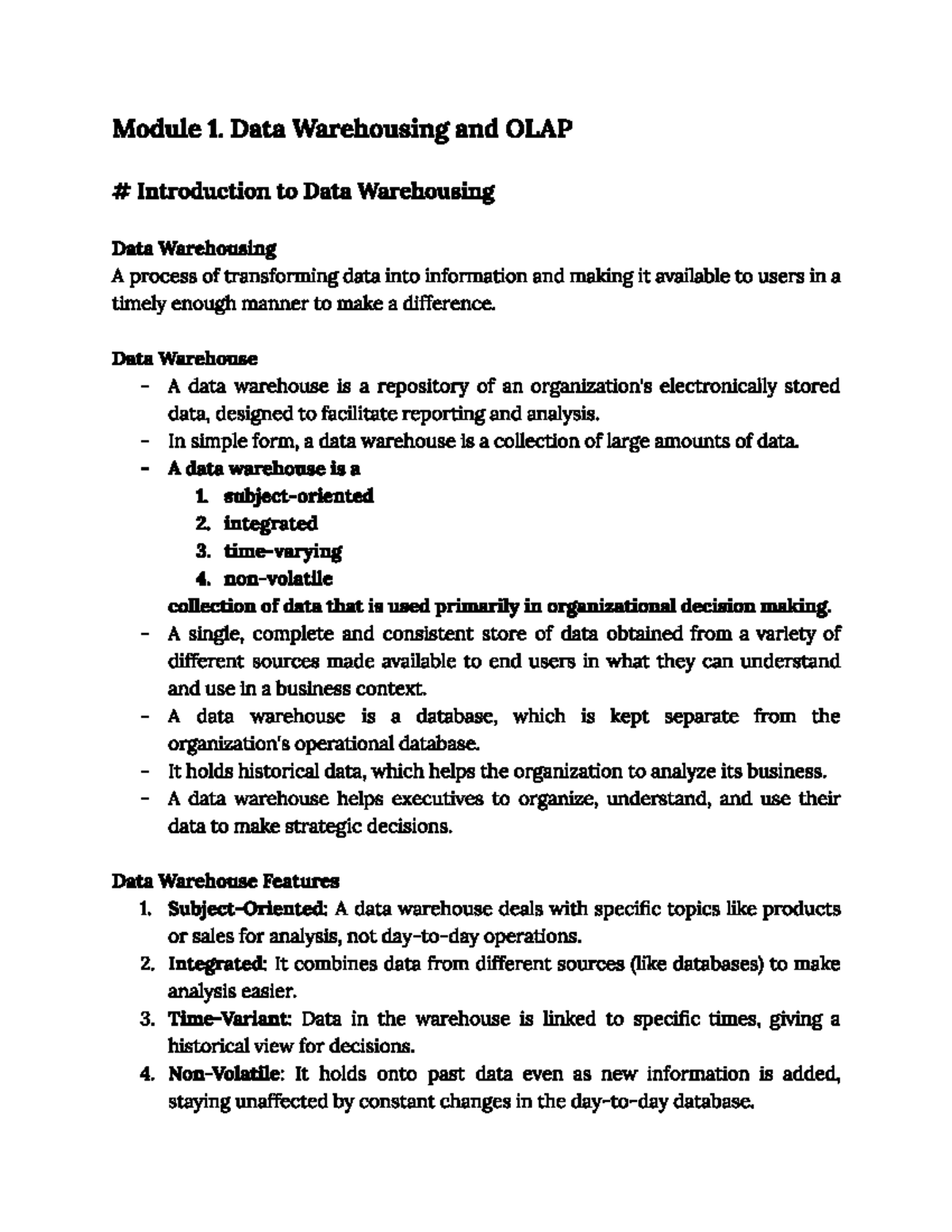 DWM first 3 Modules Notes - Masters of Computer Applications - Studocu