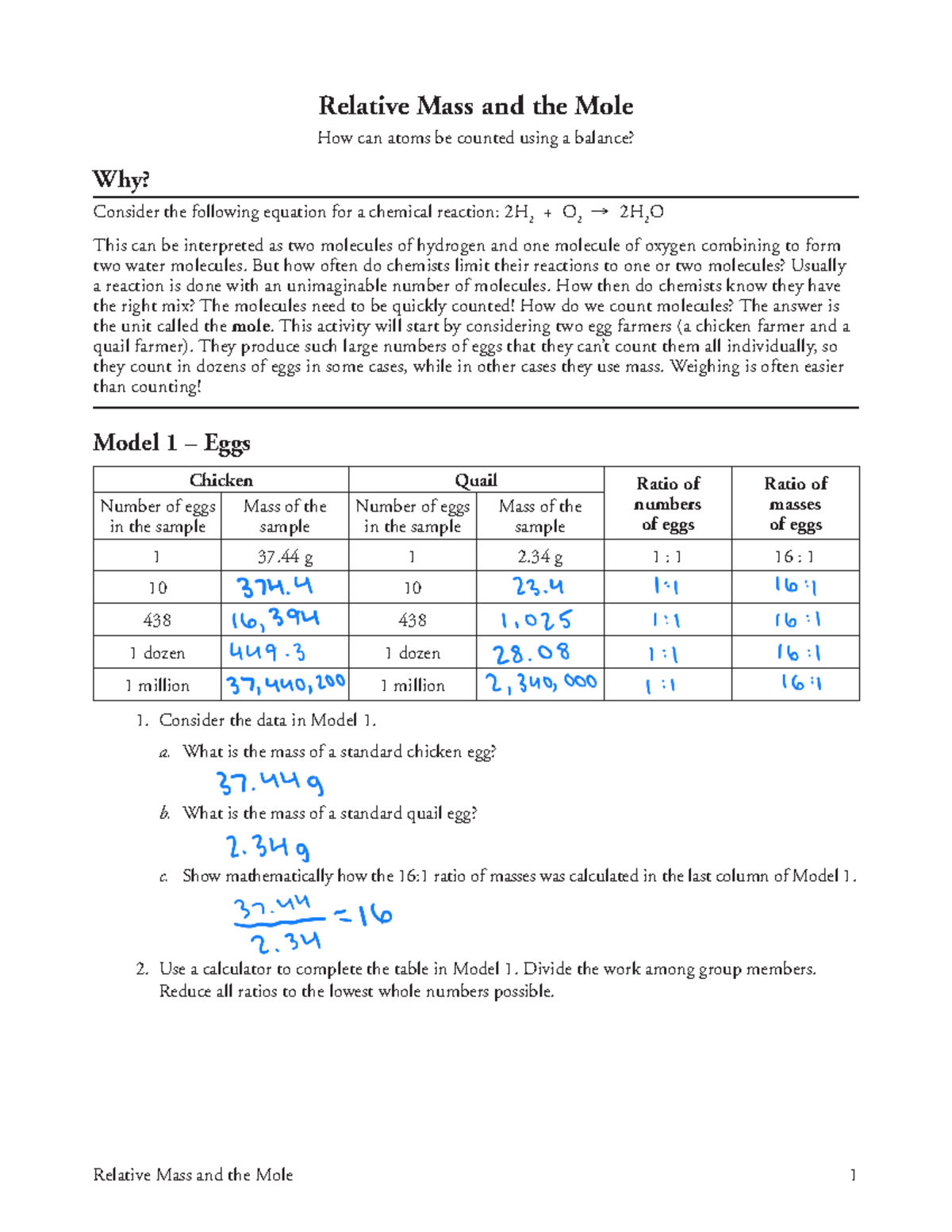 Relative Mass and the Mole - But how often do chemists limit their ...