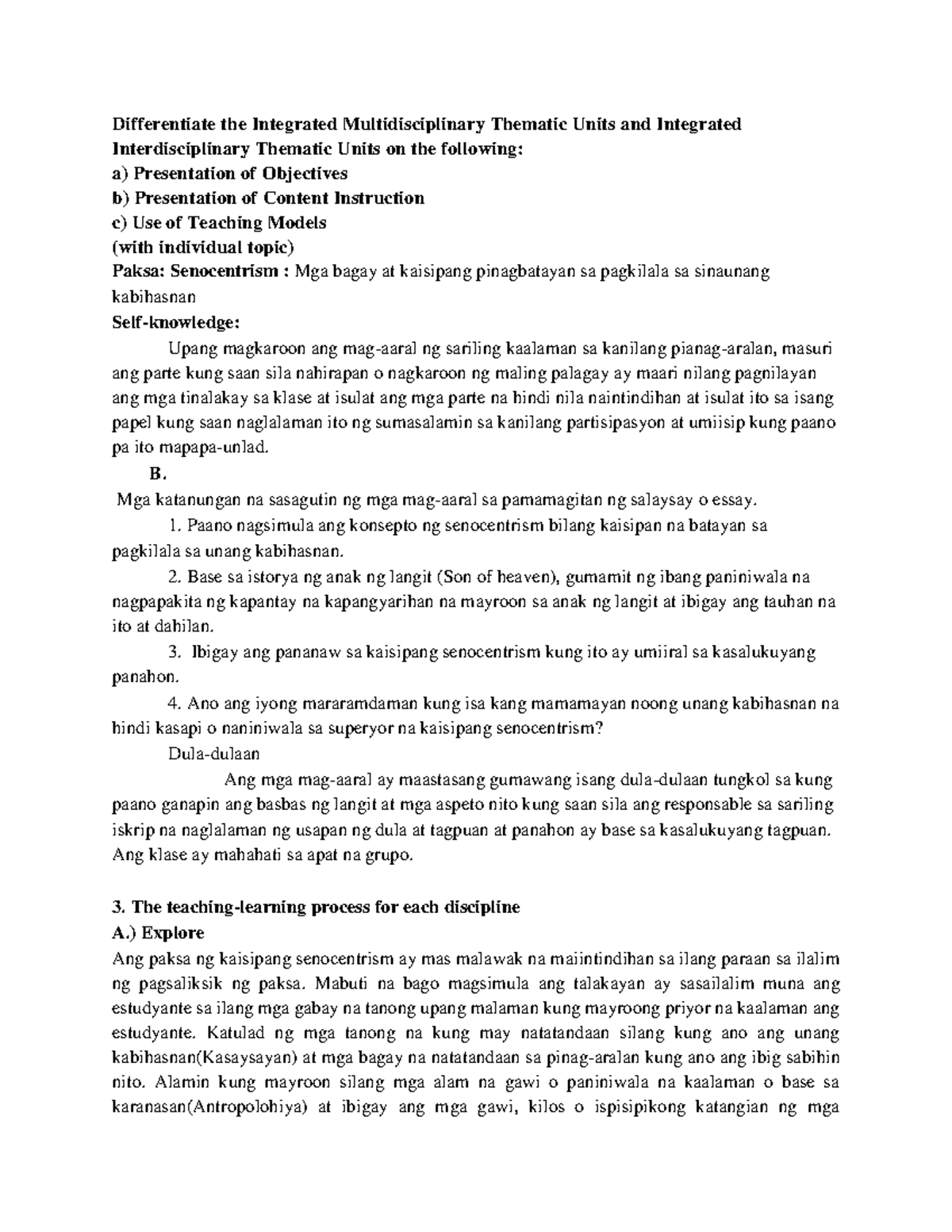 Integrated Multidisciplinary Thematic Units part 2 - B. Mga katanungan ...