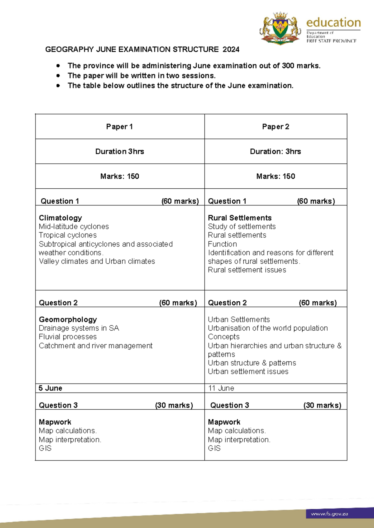 Geography JUNE Examination Structure 2024june - GEOGRAPHY JUNE ...