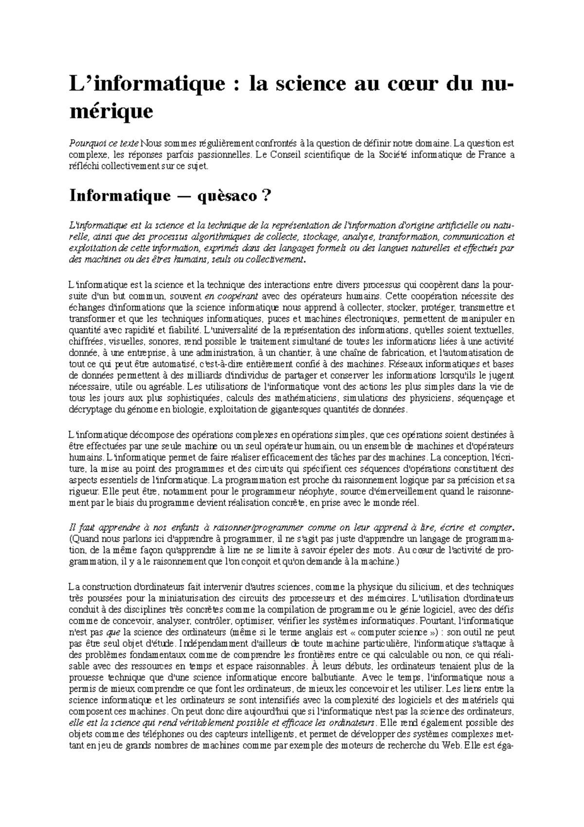 14 - nothing - L’informatique : la science au cœur du nu- mérique ...