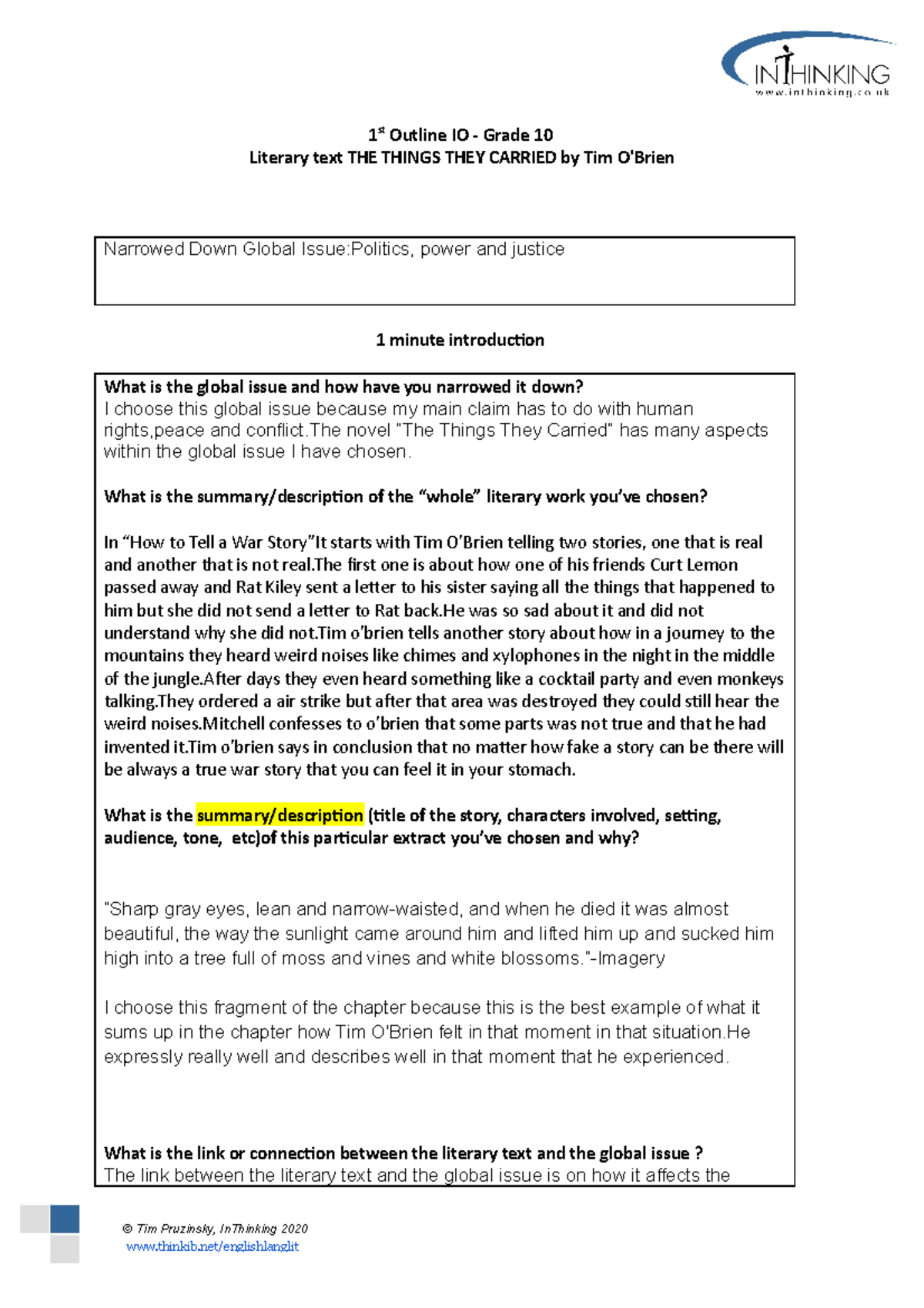 Outline - planning IO - notes - 1 st Outline IO - Grade 10 Literary ...