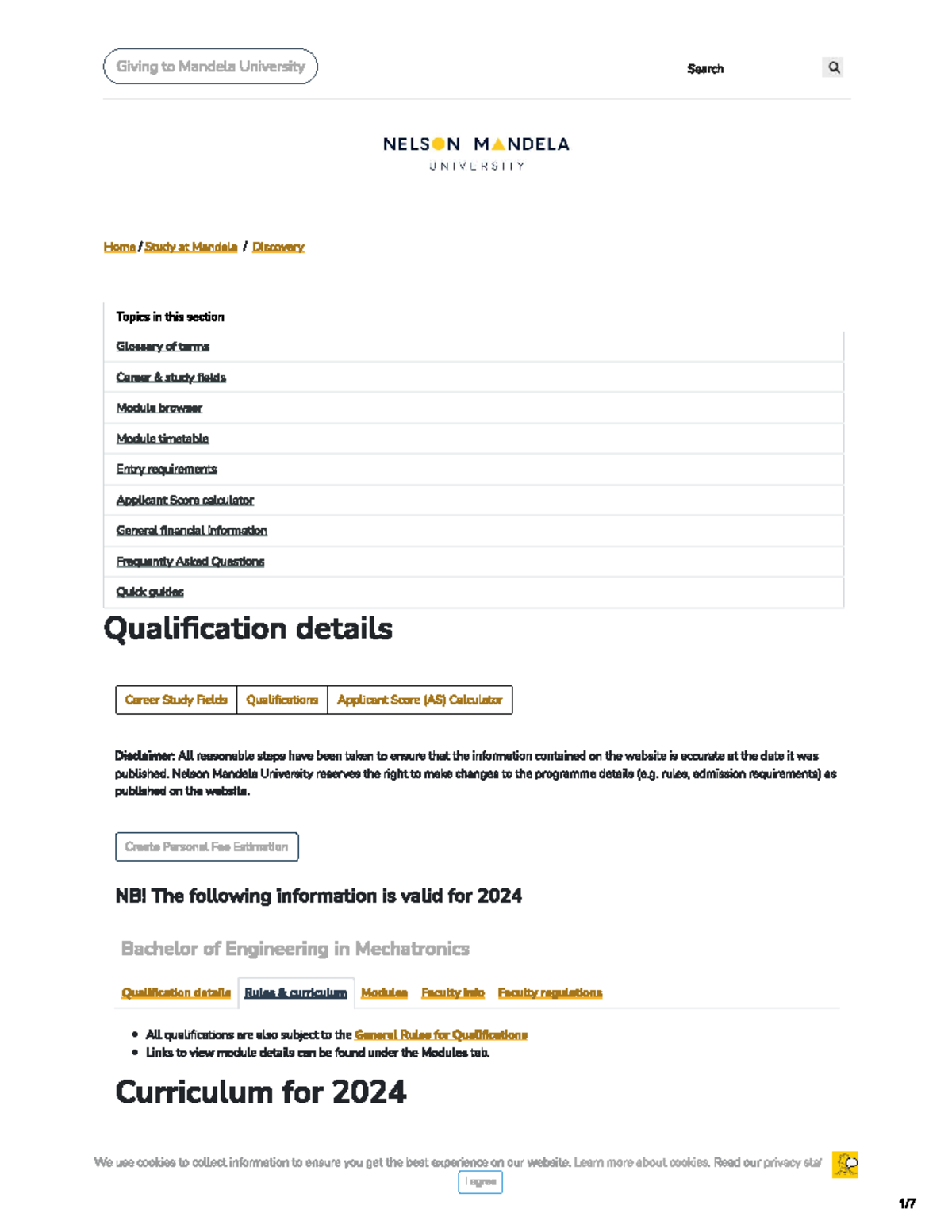 NMU Modules - Giving to Mandela University Search NELS N M NDELA ...