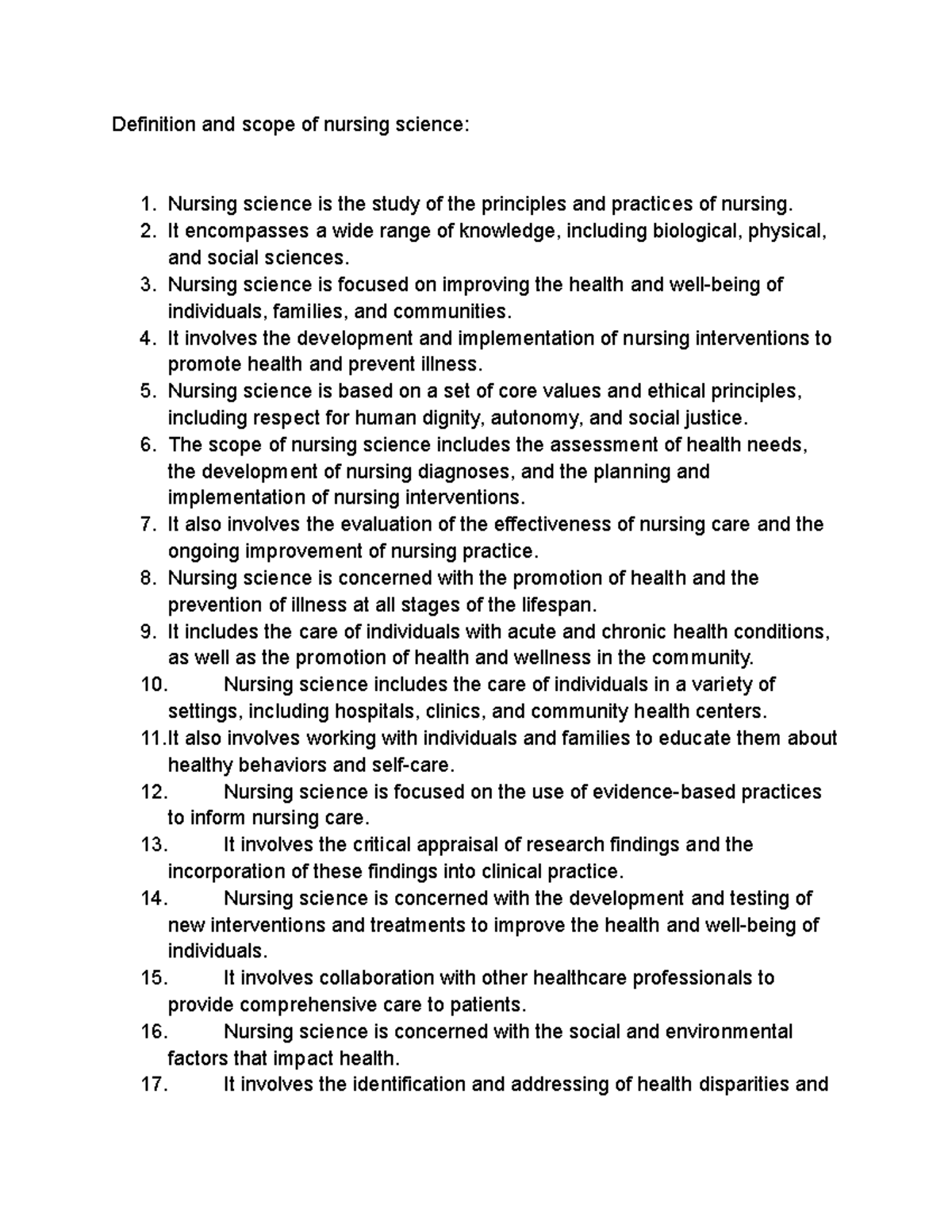 Definition and scope of nursing science - Definition and scope of ...
