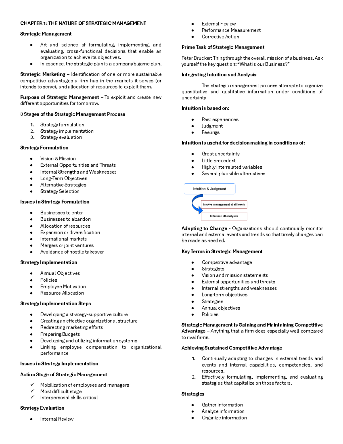 Strat-Notes-Chap-1-3 - CHAPTER 1: THE NATURE OF STRATEGIC MANAGEMENT ...