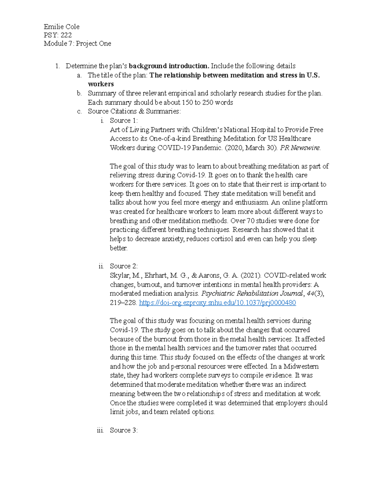 Psy 222 Module 7 Project One - PSY: 222 Module 7: Project One Determine ...
