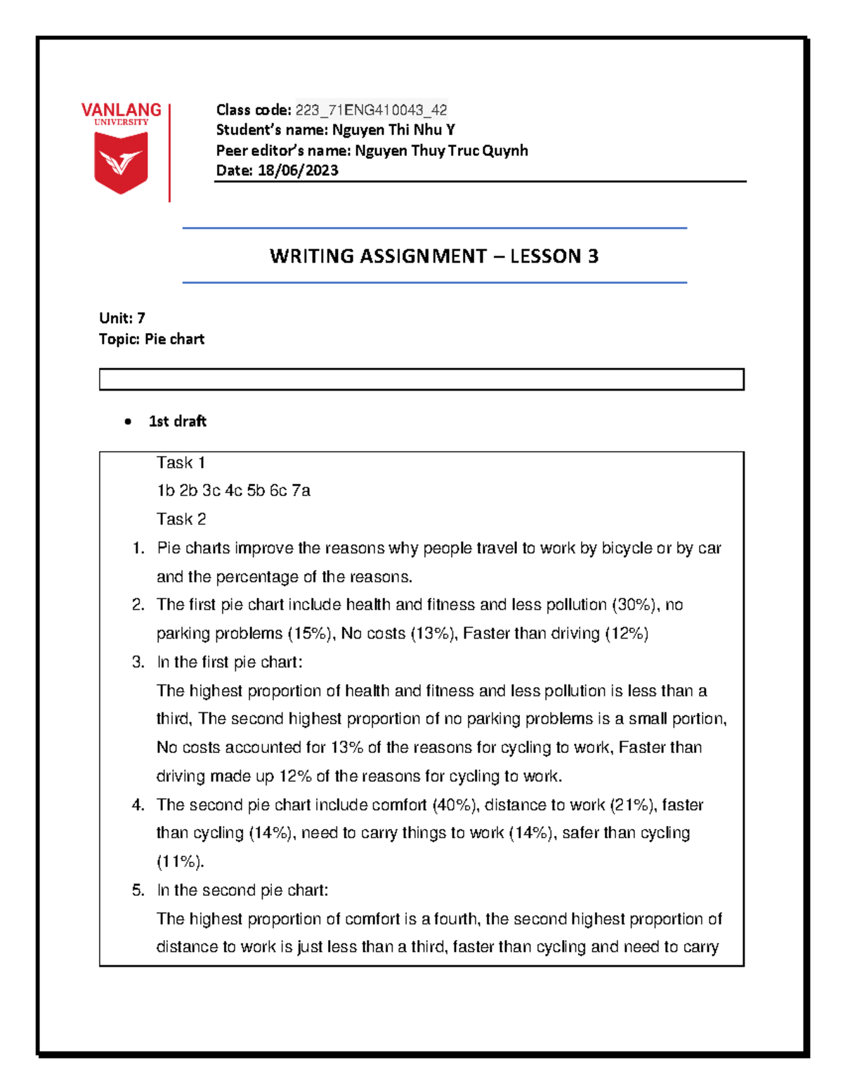 Template Writing assignment - Class code: 223_71ENG410043_ Student’s name: Nguyen Thi Nhu Y Peer ...