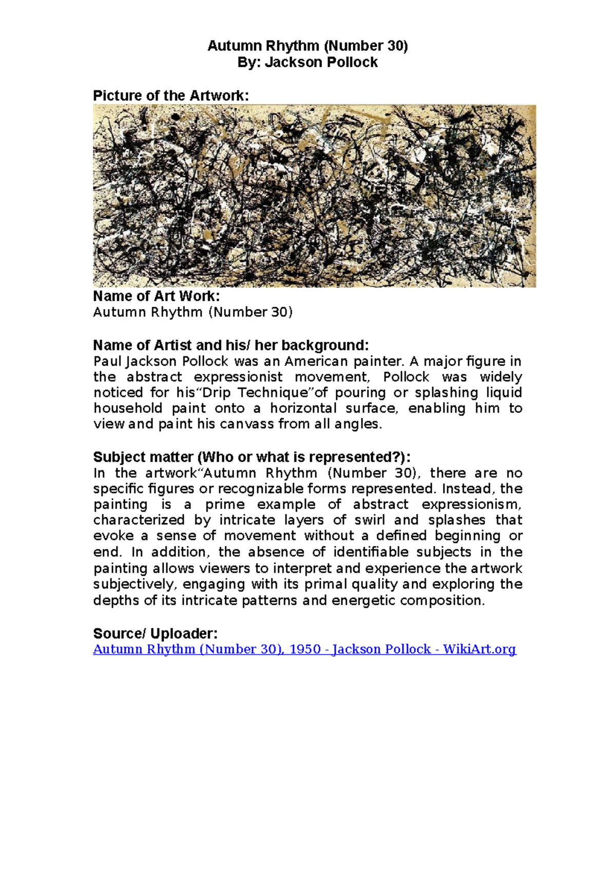 Contemporary-Module 5 - Autumn Rhythm (Number 30) By: Jackson Pollock ...