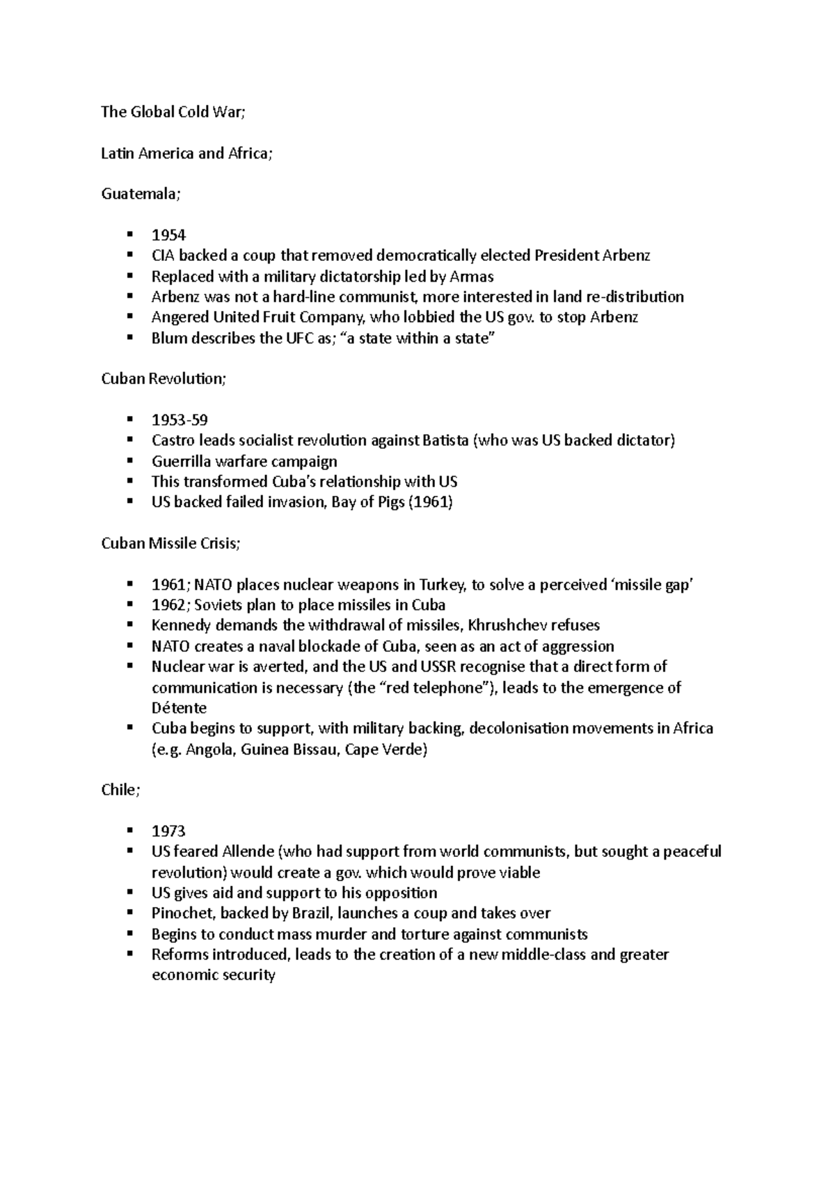 The Global Cold War - Lecture notes 15-16 - The Global Cold War; Latin ...