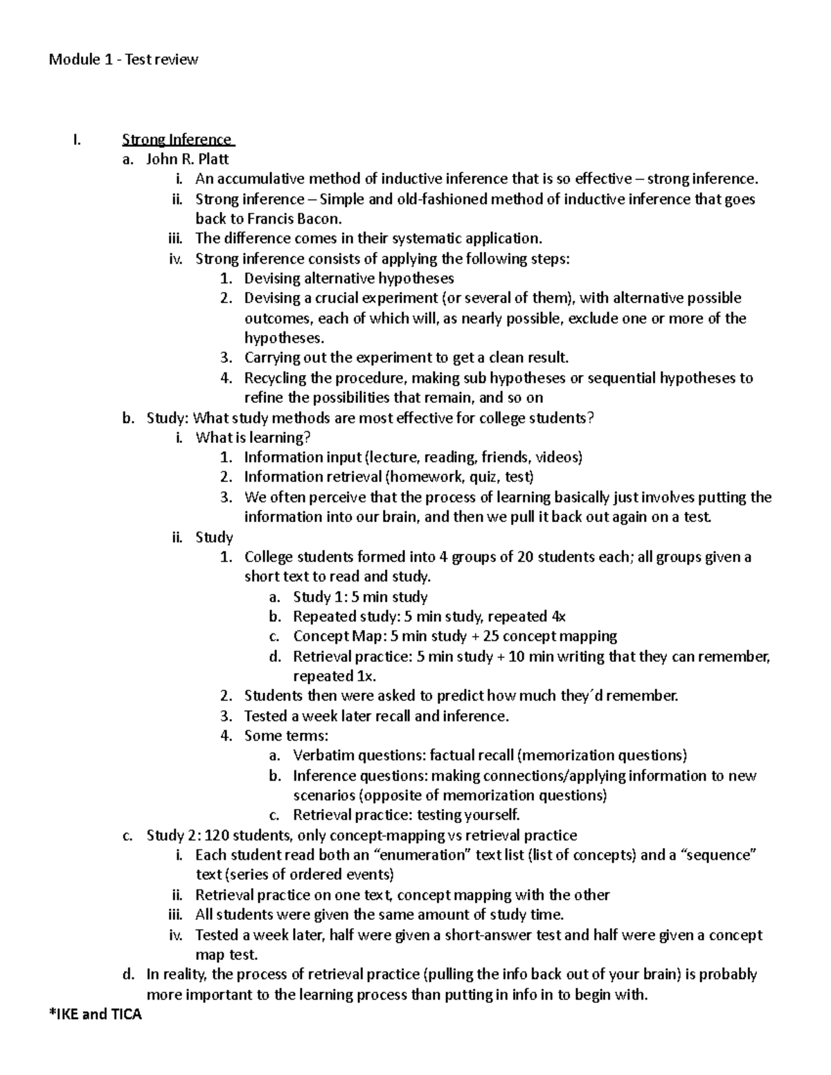 BIOS Review - Bios midterm 1 - Module 1 - Test review I. Strong ...